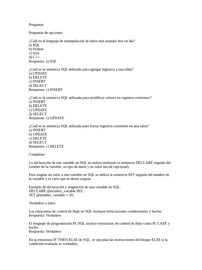 Preguntas | PDF | SQL | Paradigmas de programación