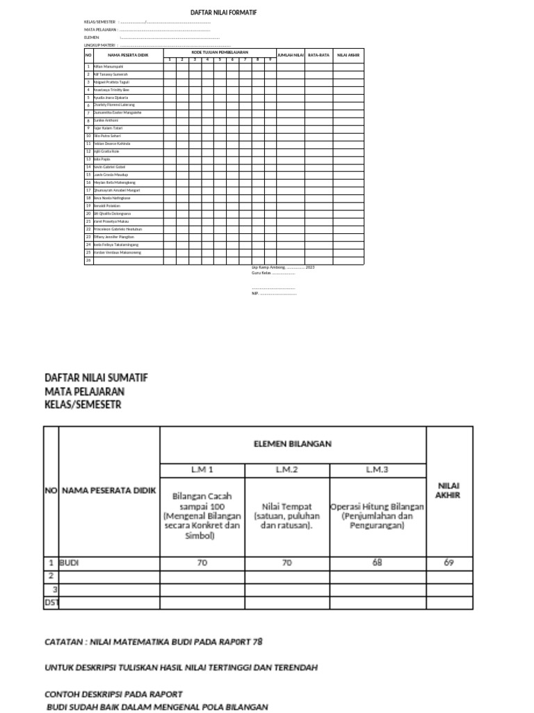 Daftar Nilai Formatif Kurikulum Merdeka | PDF