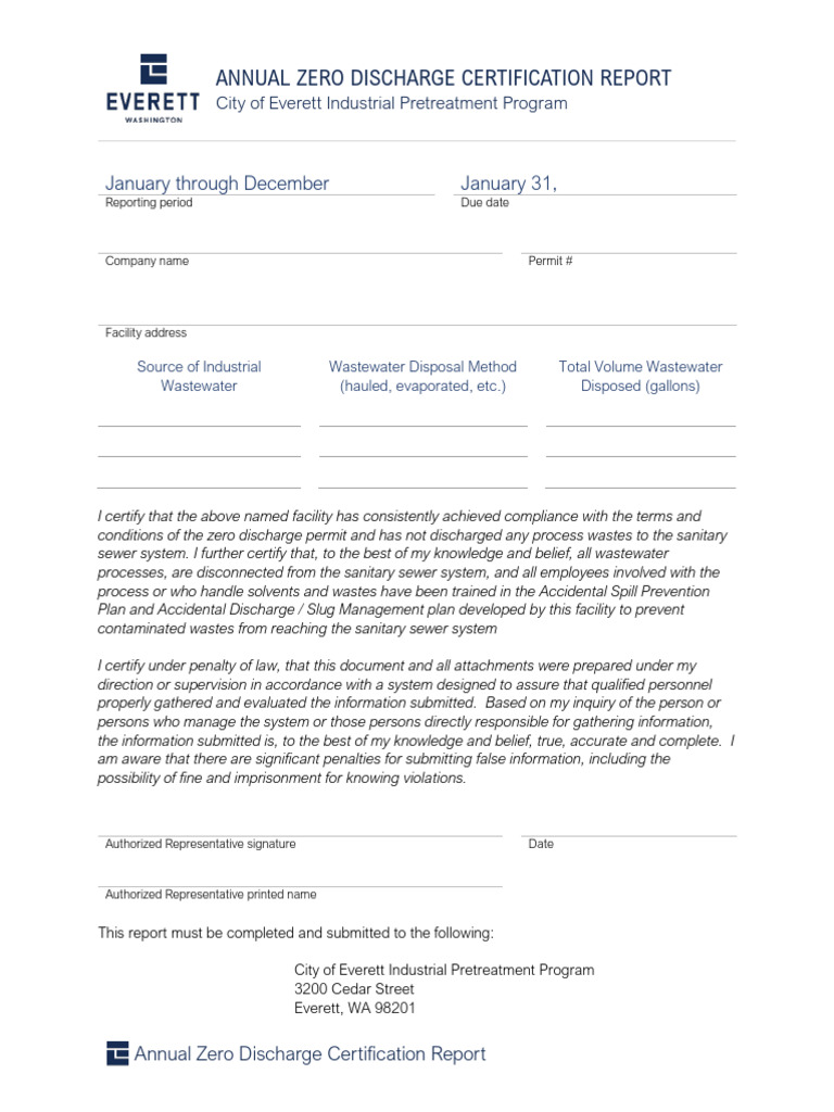 Annual Zero Discharge Report Fillable | PDF | Business | Finance ...