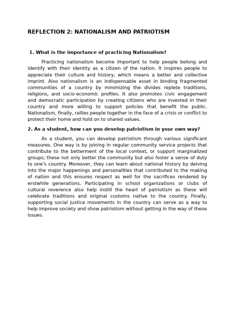 Importance of Nationalism and Patriotism | PDF | Social Science