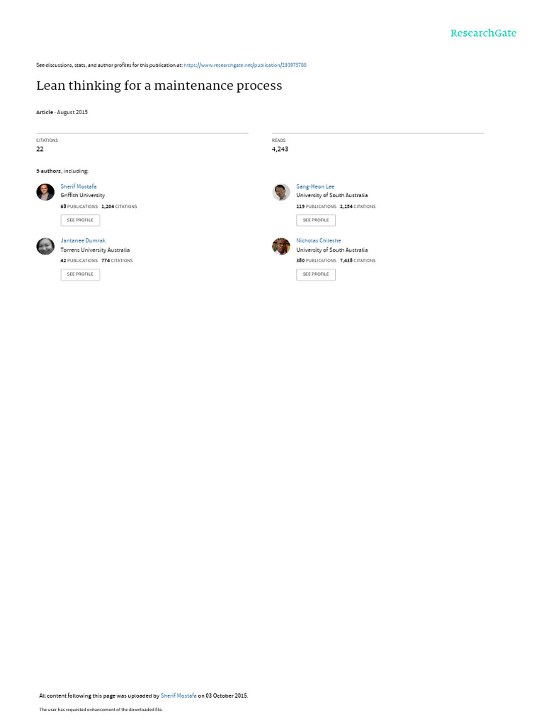 Lean Thinking For A Maintenance Process | PDF | Lean Manufacturing | Business Process