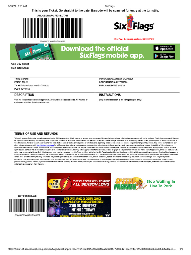 SixFlags tickets | PDF