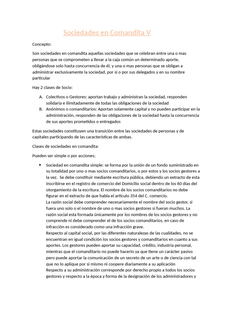 Sociedades en Comandita V | PDF | Sociedad de responsabilidad limitada | Sociedad