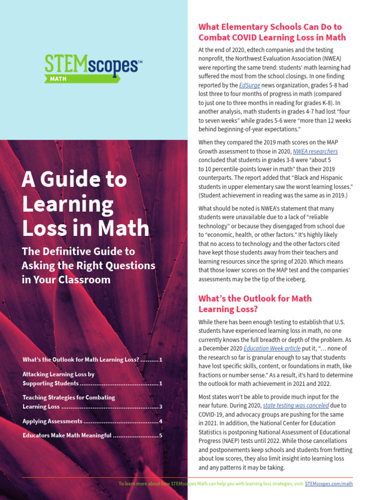 Stemscopes Math A Guide To Learning Loss in Math | PDF | Teachers ...