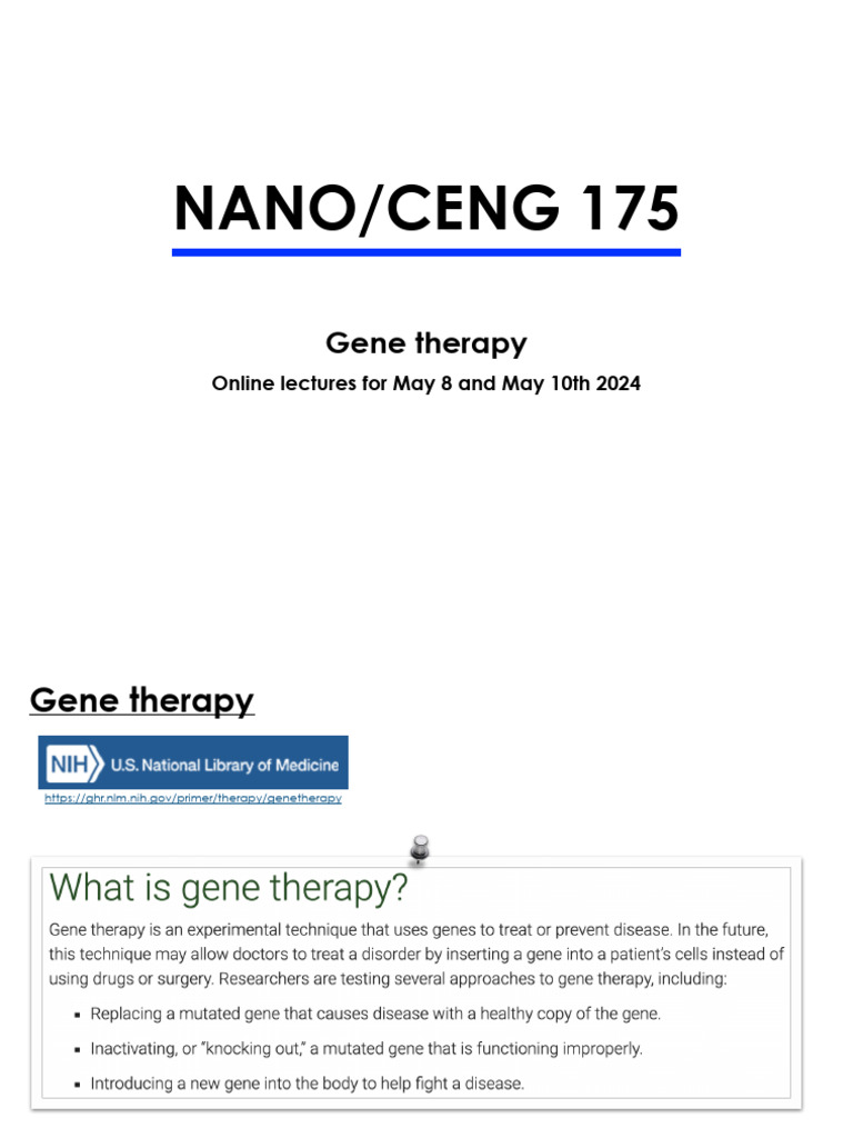 Lecture 17-18 Gene Therapy | PDF | Oligonucleotide | Promoter (Genetics) Lecture 17-18 Gene Therapy | PDF | Oligonucleotide | Promoter (Genetics)