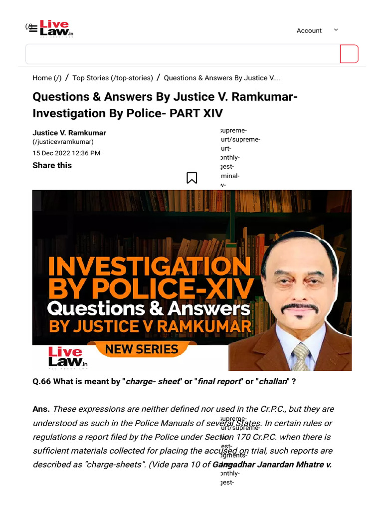 Questions & Answers by Justice v. Ramkumar - Investigation by Pol | PDF | Supreme Court Of India ...