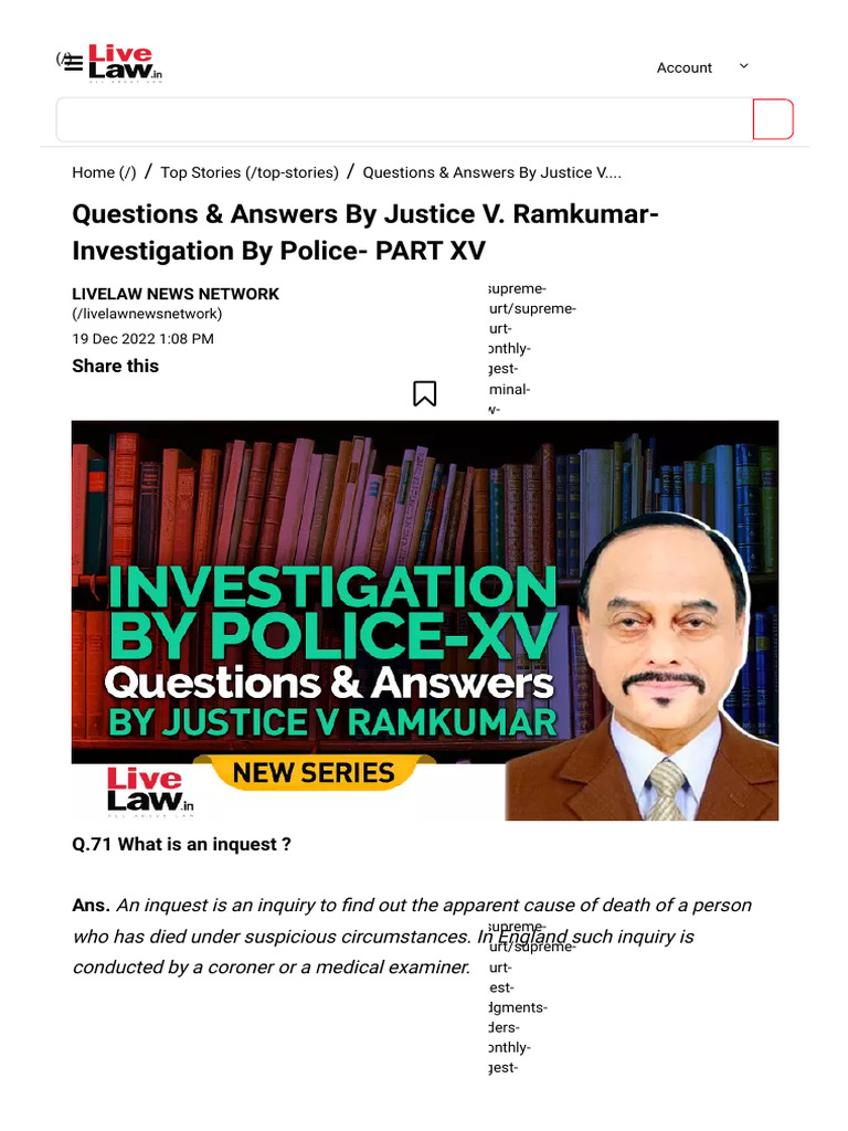 Questions & Answers by Justice v. Ramkumar - Investigation by Pol | PDF | Coroner | Judiciaries