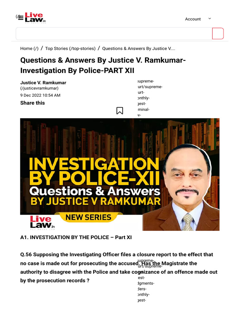 Questions & Answers by Justice v. Ramkumar - Investigation by Pol | PDF | Supreme Court Of India ...