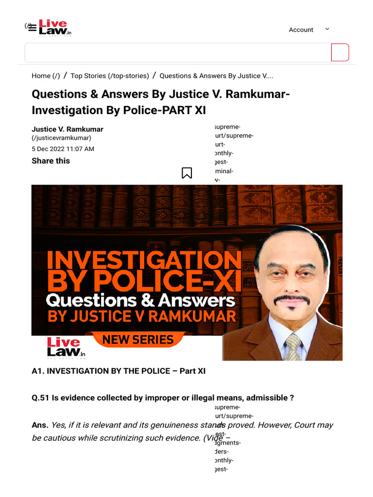 Questions & Answers by Justice v. Ramkumar - Investigation by Pol | PDF ...