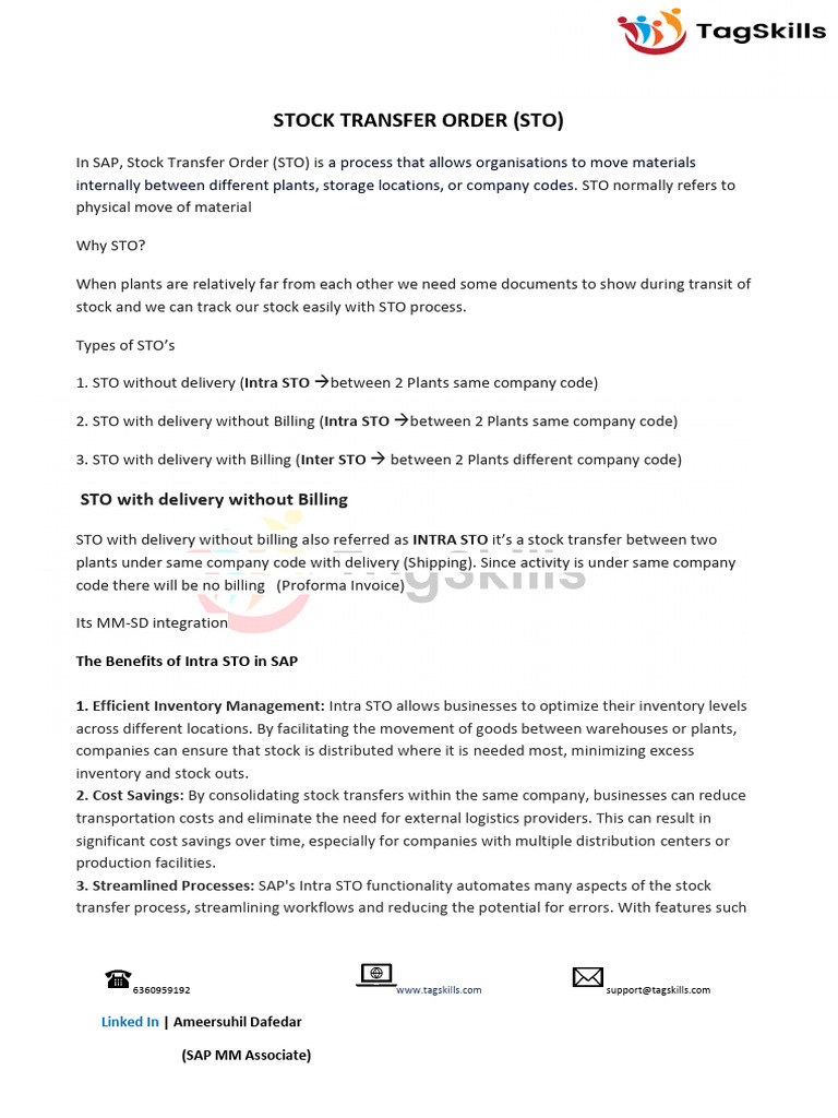 Stock Transfer Order (STO) | PDF | Logistics | Inventory