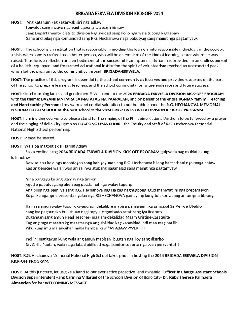 Emcee Script Division Kick Off Brigada Eskwela | PDF