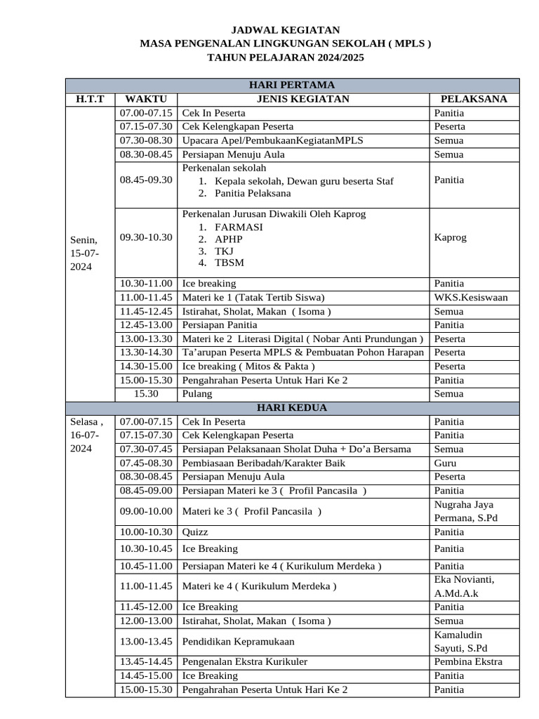 Jadwal Kegiatan Mpls TP 2024 | PDF