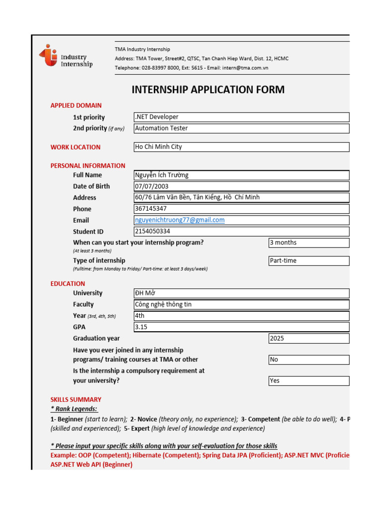 Internship Application Form - Batch 45 2024 | PDF | Computer Programming | Software Development