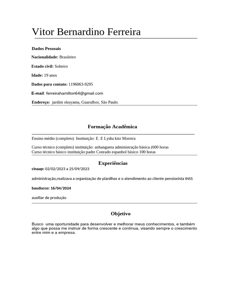 Currículo Vitor | PDF | Carreira e Crescimento