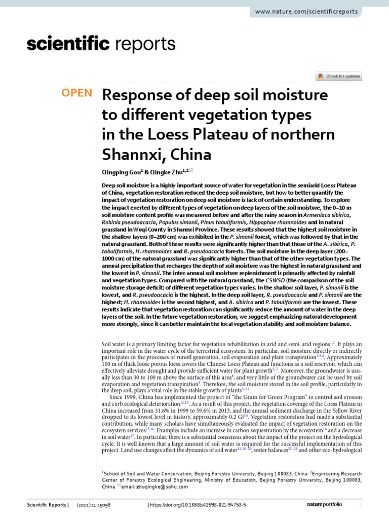 Response of Deep Soil Moisture To Different Vegetation Types in The ...
