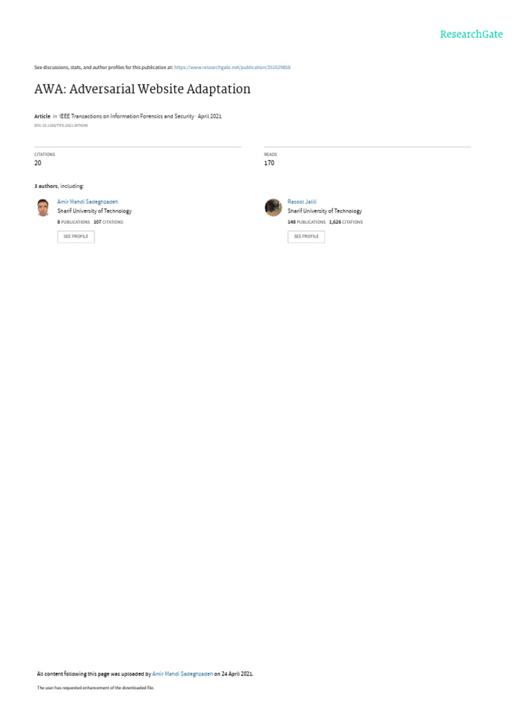 AWA: Adversarial Website Adaptation: IEEE Transactions On Information Forensics and Security ...