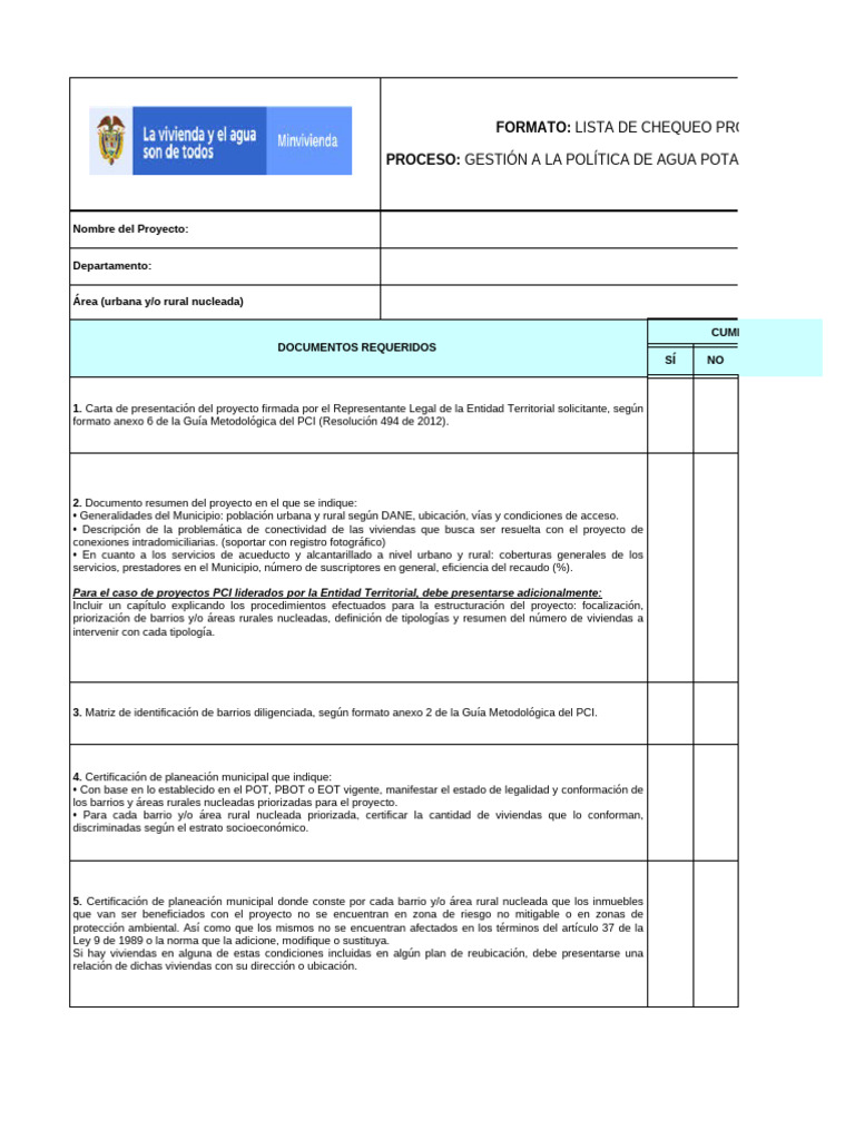 Formato 5 Documentos para Presentacion Proyectos Pci | PDF | Alcantarillado | Presupuesto