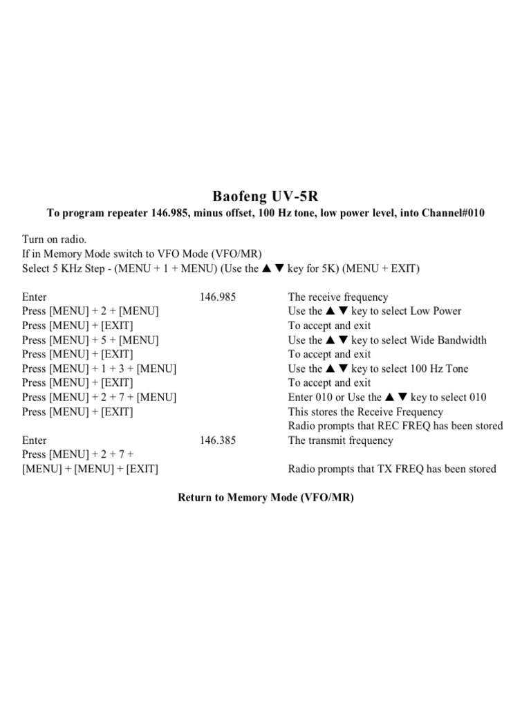 Program Baofeng UV-5R for Repeater | PDF