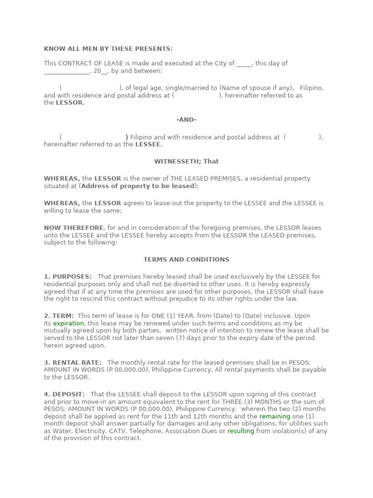 cONTRACT OF LEASE | PDF | Lease | Private Law