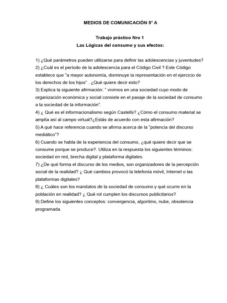 Análisis del Consumo y Medios 5° A | PDF