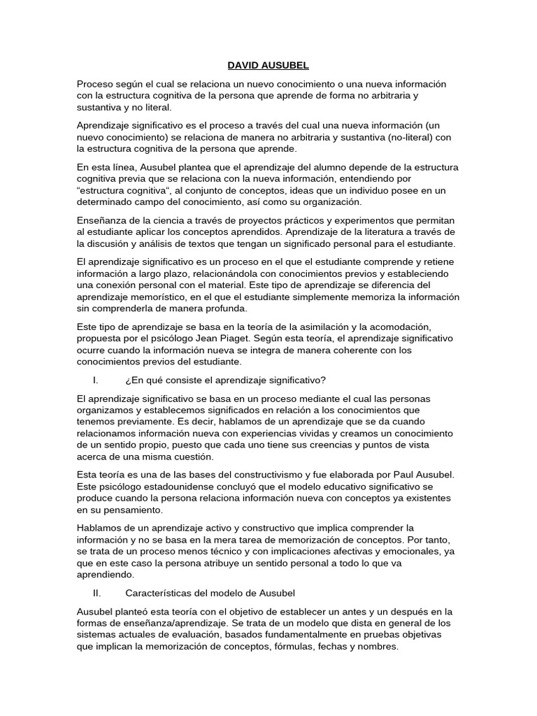 David Ausubel | PDF | Aprendizaje | Enseñando