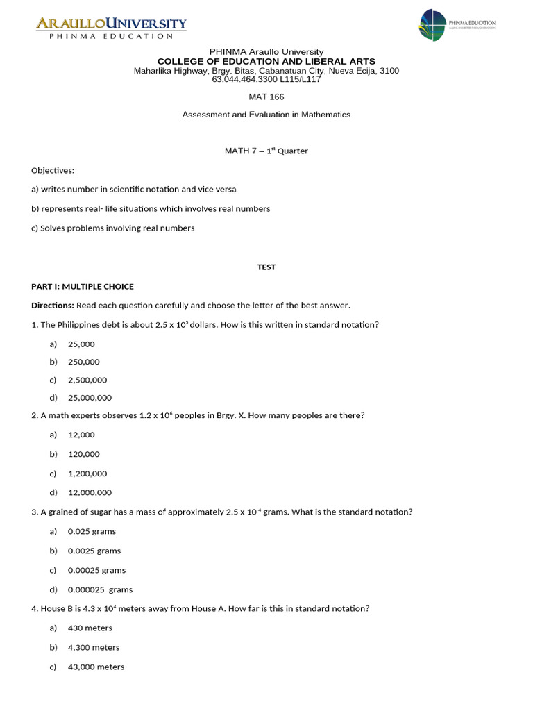 MAT 166 Format Assessment | PDF | Variable (Mathematics) | Numbers