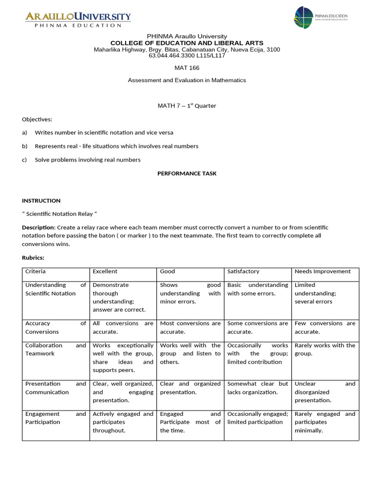 MAT-166-Format-Assessment.docx performance task | PDF | Mathematics