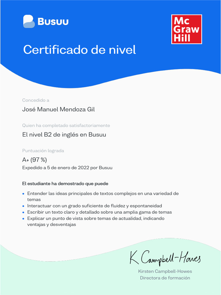 Certificado B2 de inglés - José Mendoza | PDF