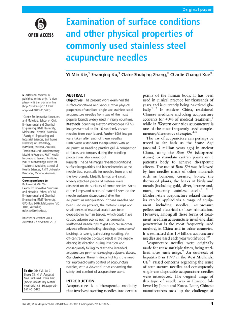 Needles | PDF | Acupuncture | Scanning Electron Microscope