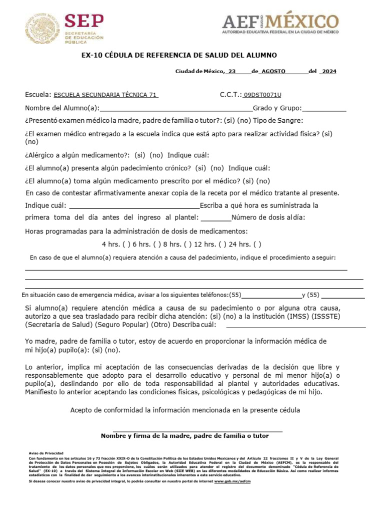 Form Ins - 10 y Ex - 10 Est TM Corr | PDF | Educación Secundaria | México