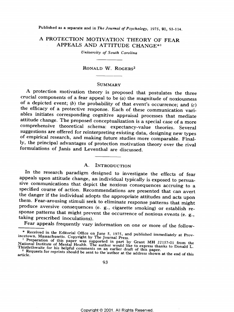 A Protection Motivation Theory - Rogers-1975 | PDF