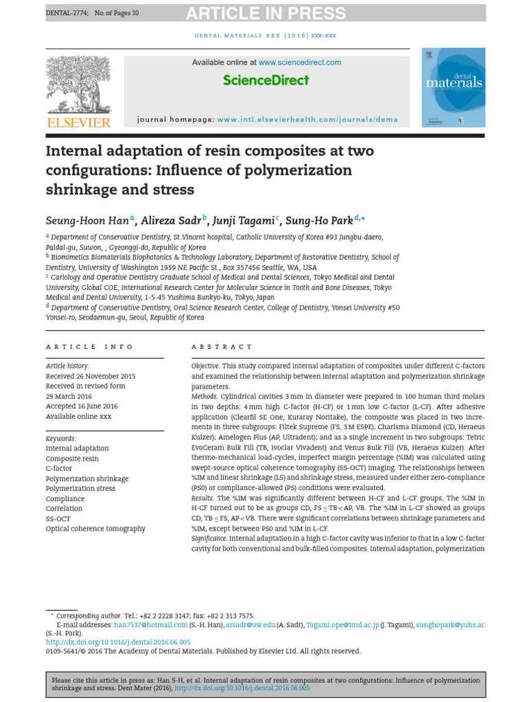 Internal Adaptation of Resin Composites at Two Configurations Influence ...