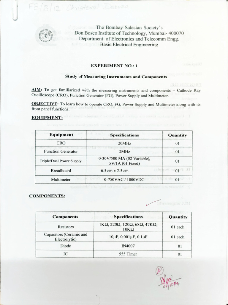 BEE Practicals Expt 1 To 4 | PDF