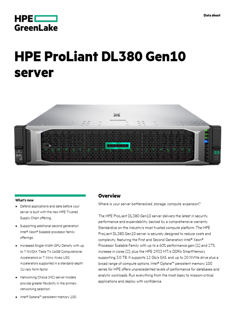 HPE ProLiant DL380 Gen10 Overview | PDF | Computing | Computer Hardware