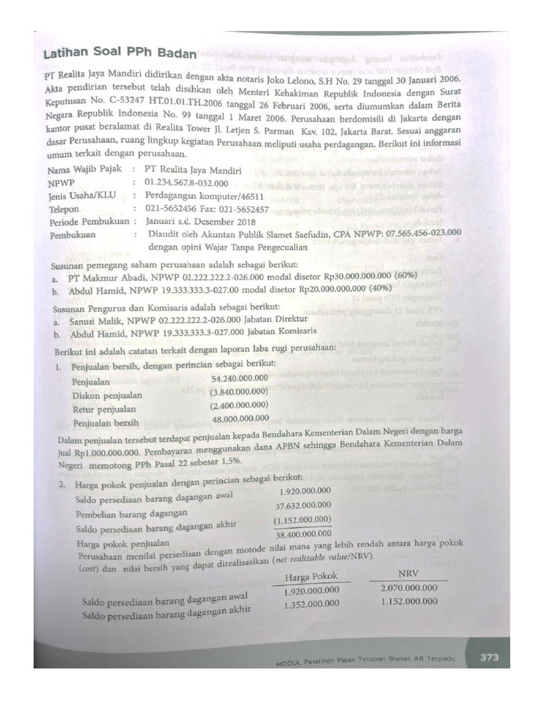 Soal PPH Badan | PDF