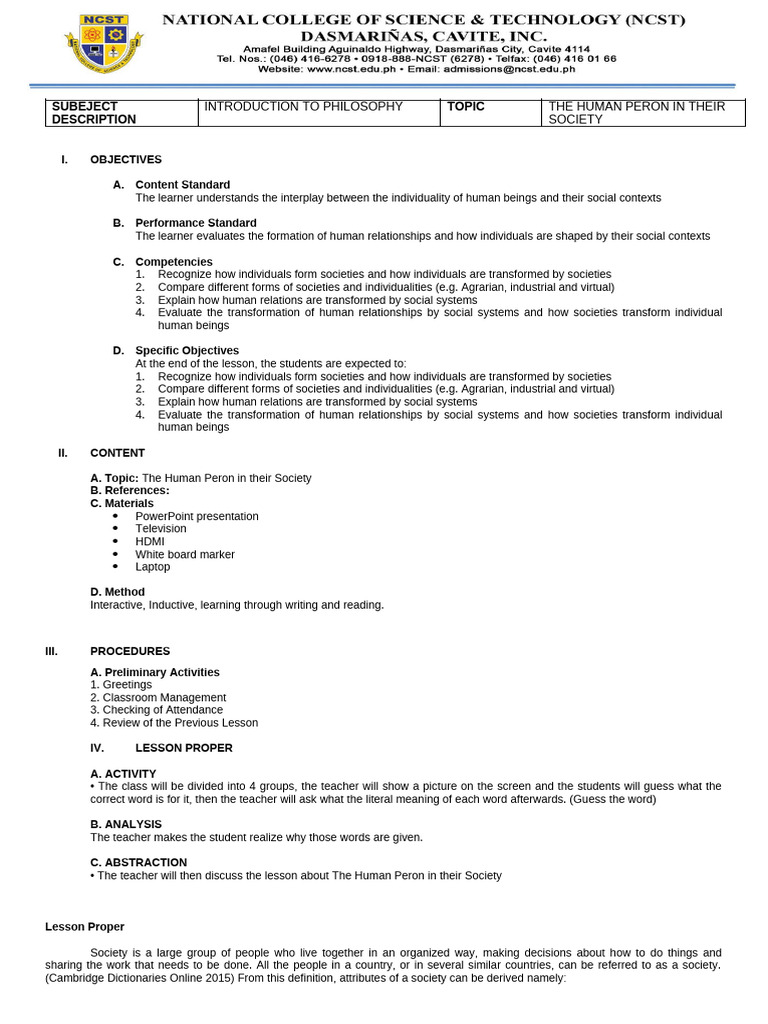 Second Quarter Intro To Philo Week 5 6 | PDF | Society | Drawing