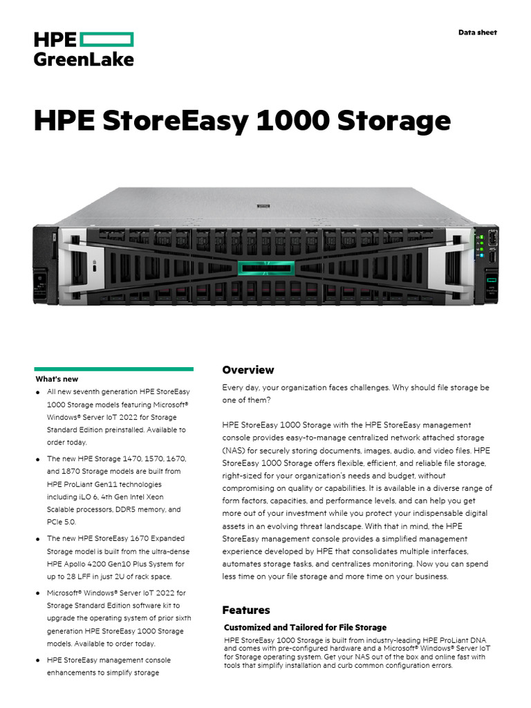 HPE StoreEasy 1000 Storage-PSN5335825CAEN | PDF | Microsoft Windows ...