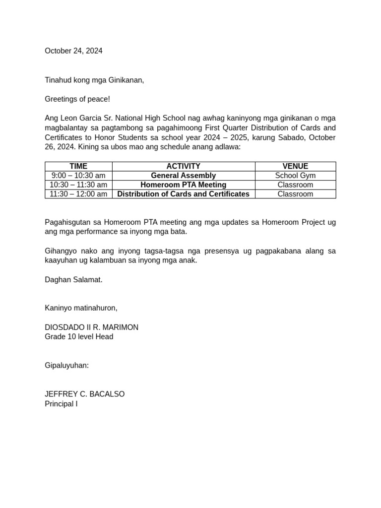 Q1 Giving of Cards Letter | PDF
