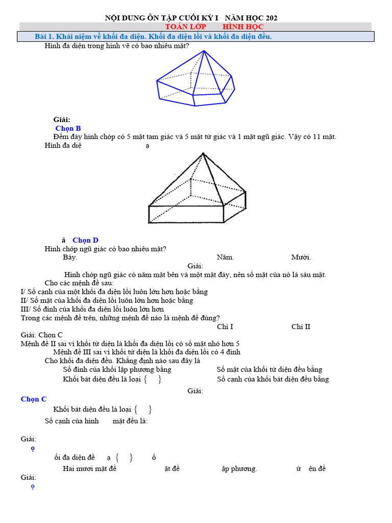 On Tap - Toan 12 - Cuoi HK1 - 22-23 - THE TICH DA DIEN - HA - DE DAP AN | PDF