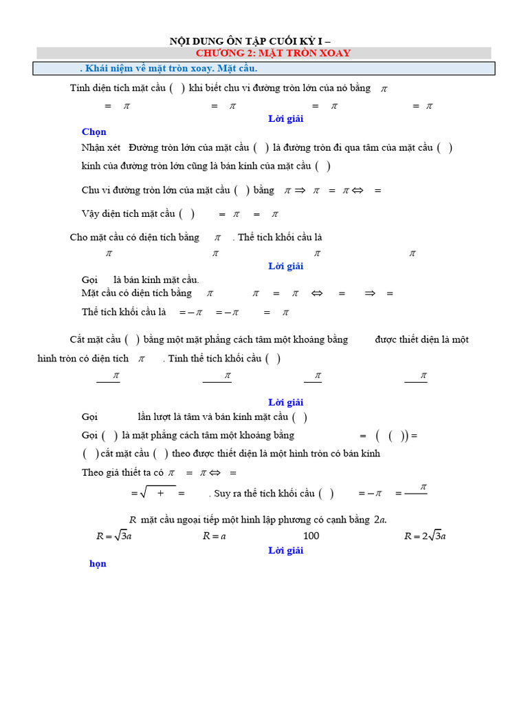 On Tap - Toan 12 - Cuoi HK1 - 23-24 - MAT TRON XOAY - HA - DE DAP AN | PDF