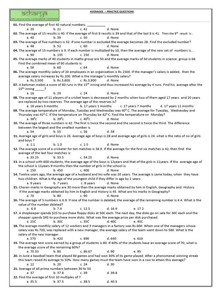 Averages - A1 | PDF | Teaching Methods & Materials