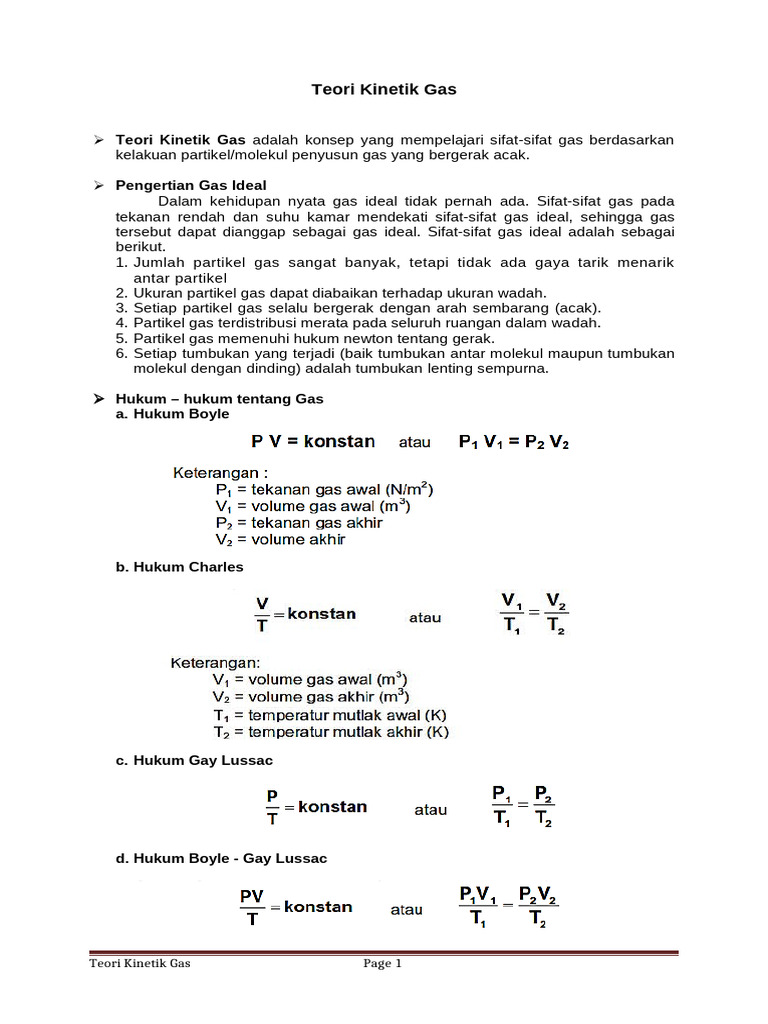 Teori Kinetik Gas dan Gas Ideal | PDF