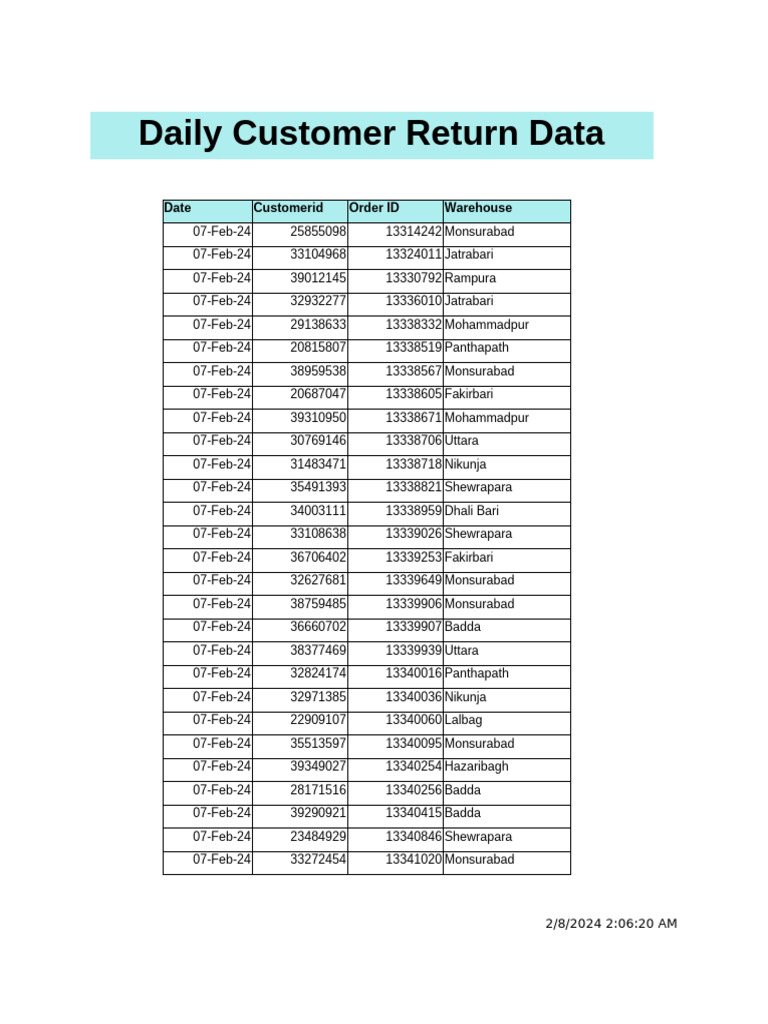 Daily Customer Return Data | PDF