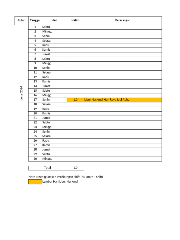 Form Rekap Lembur Support - Juni 2024 Halim | PDF