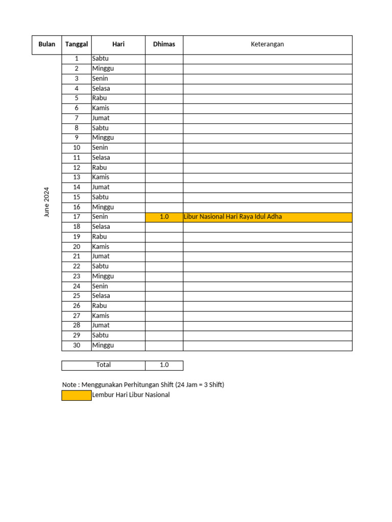 Form Rekap Lembur - Juni 2024 Kelvin | PDF