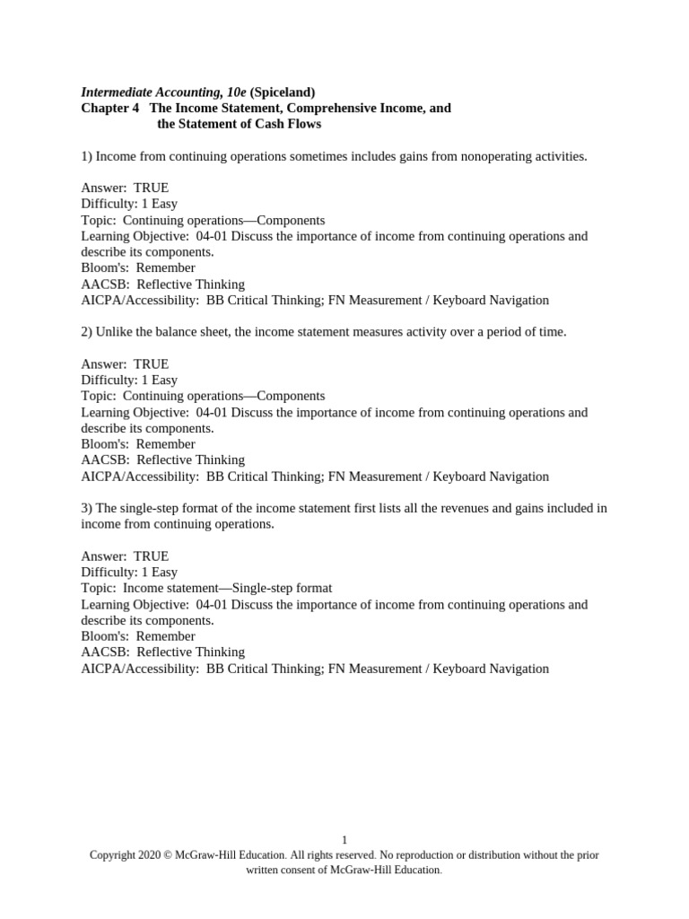 Spiceland10e Chapter04 TB AnswerKey | PDF | Income Statement | International Financial Reporting ...