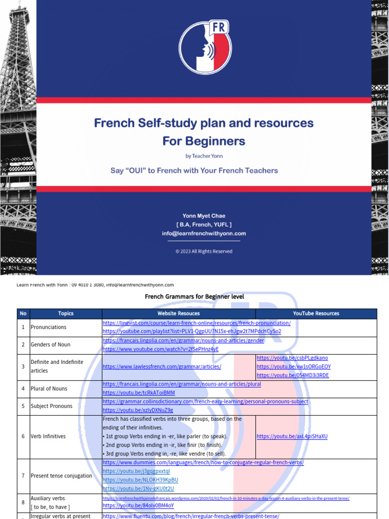 French Self-study Plan and Resources for Beginner | PDF | Verb | Grammatical Conjugation