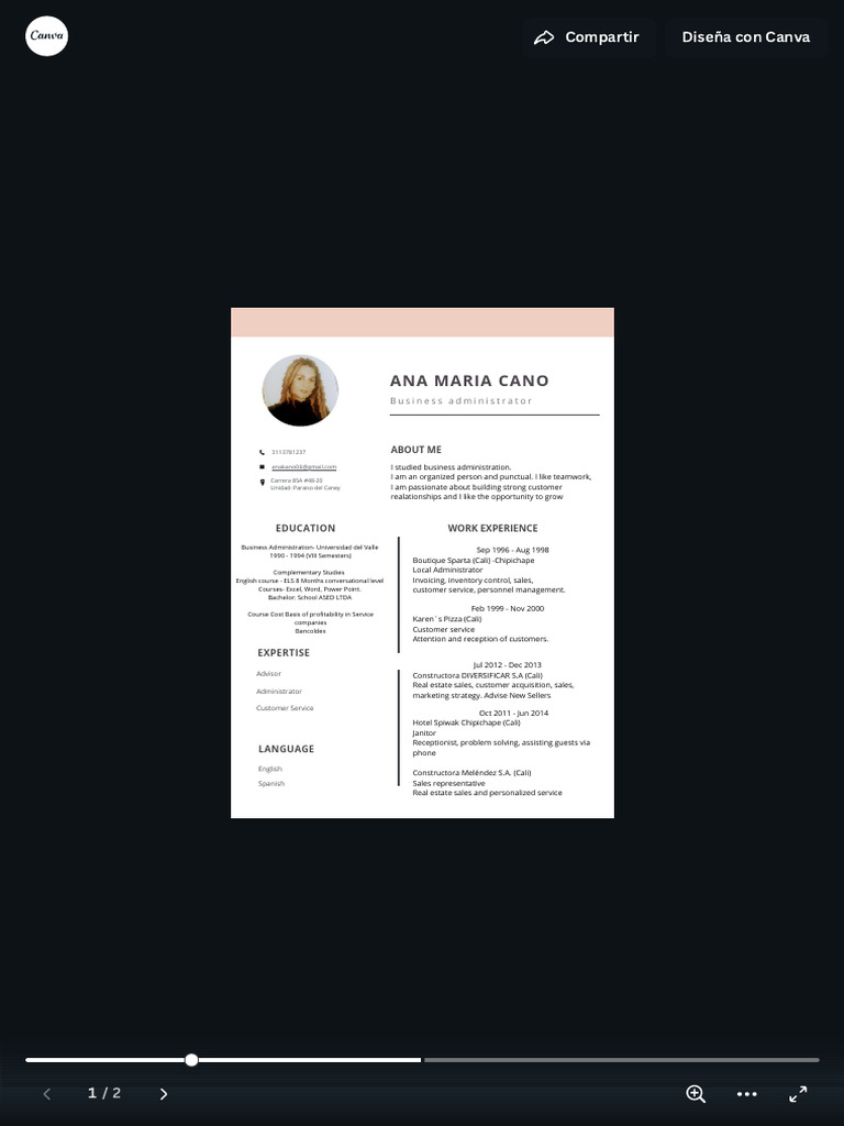 Business Administrator Profile: Ana Maria Cano | PDF | Marketing ...