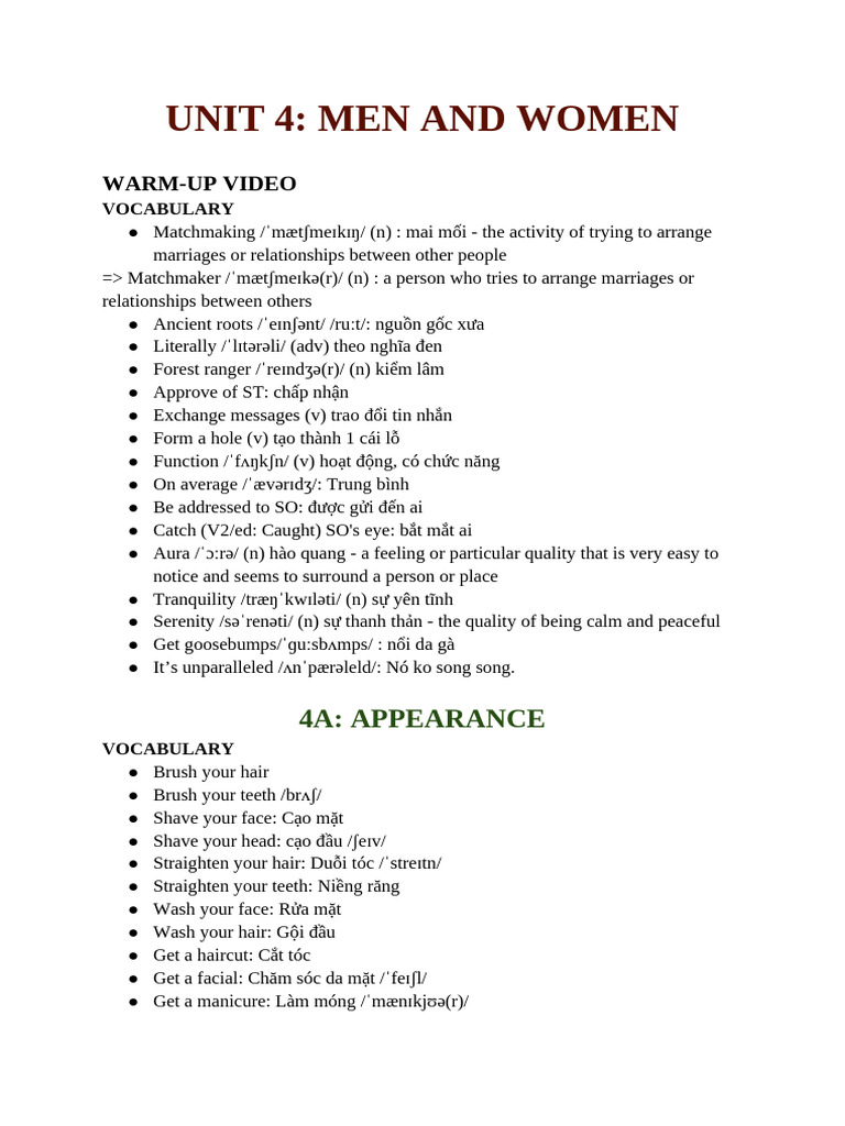 Unit 4 - Men and Women | PDF