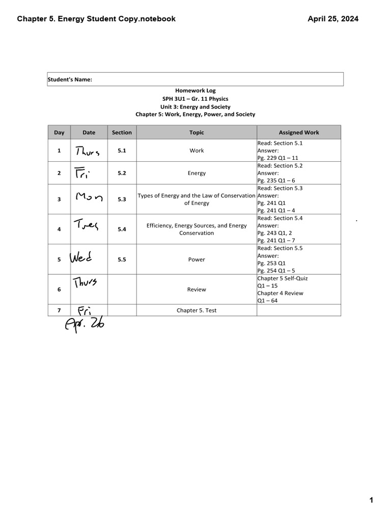 Chapter 5. Energy Handout [Finished.] | PDF